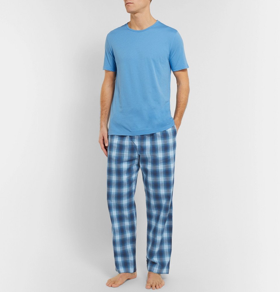 Derek Rose - Ranga Checked Cotton-Flannel Pyjama Trousers - Men - Blue ...