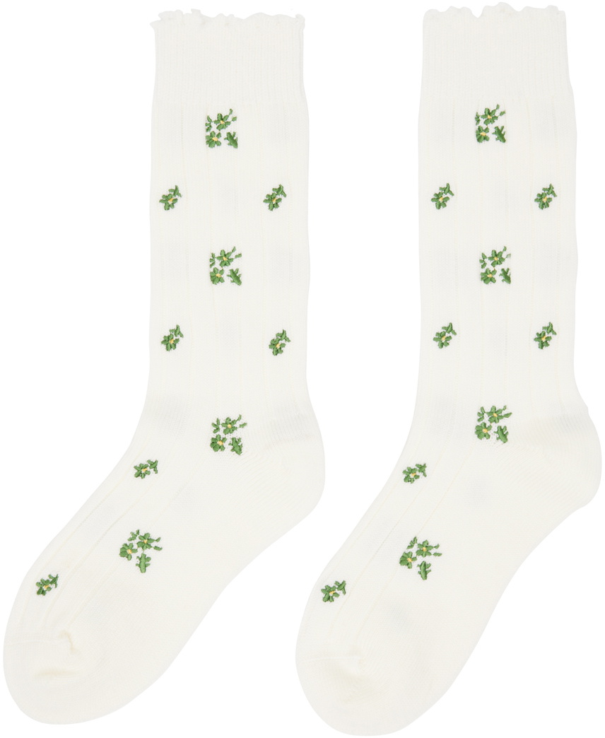 Shushu/Tong White Floral Socks Shushu/Tong
