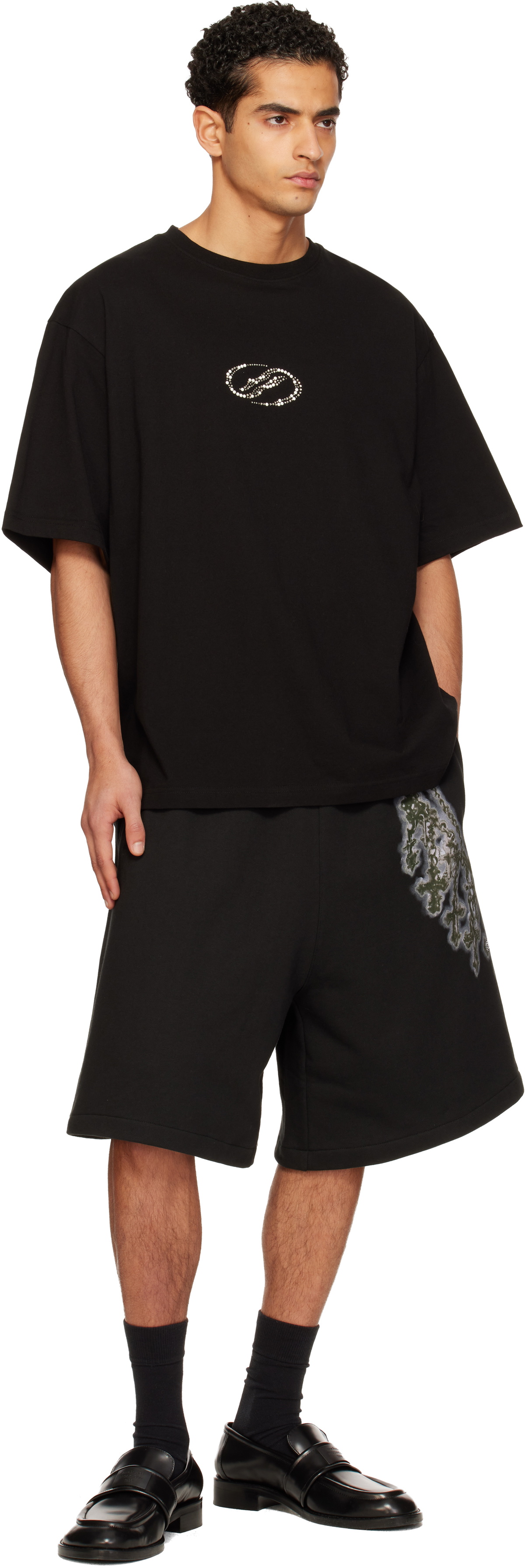 We11done Black Cross Chain Shorts We11done