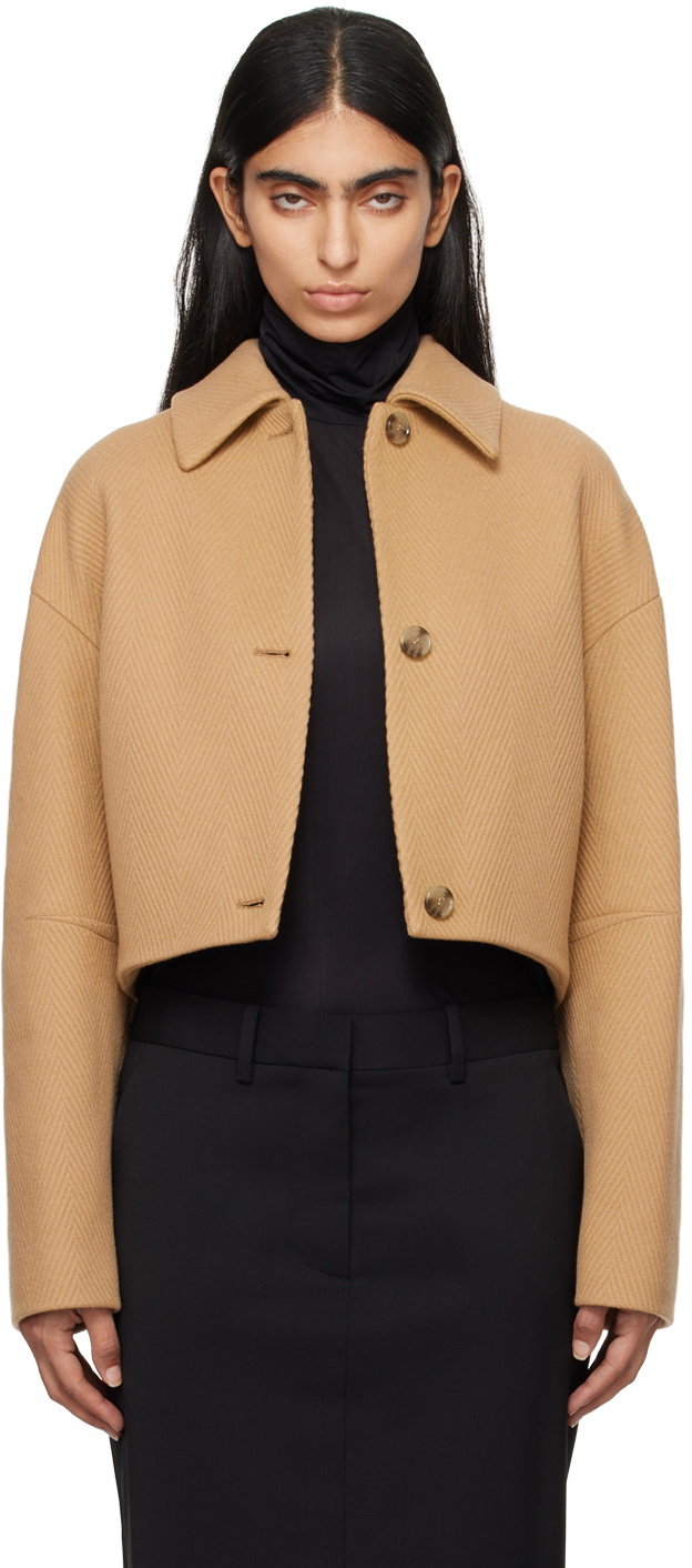 BOSS Beige Herringbone Virgin Wool Jacket BOSS
