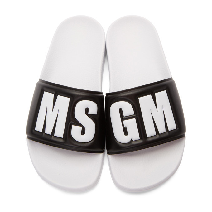 MSGM Black and White Logo Pool Slides MSGM