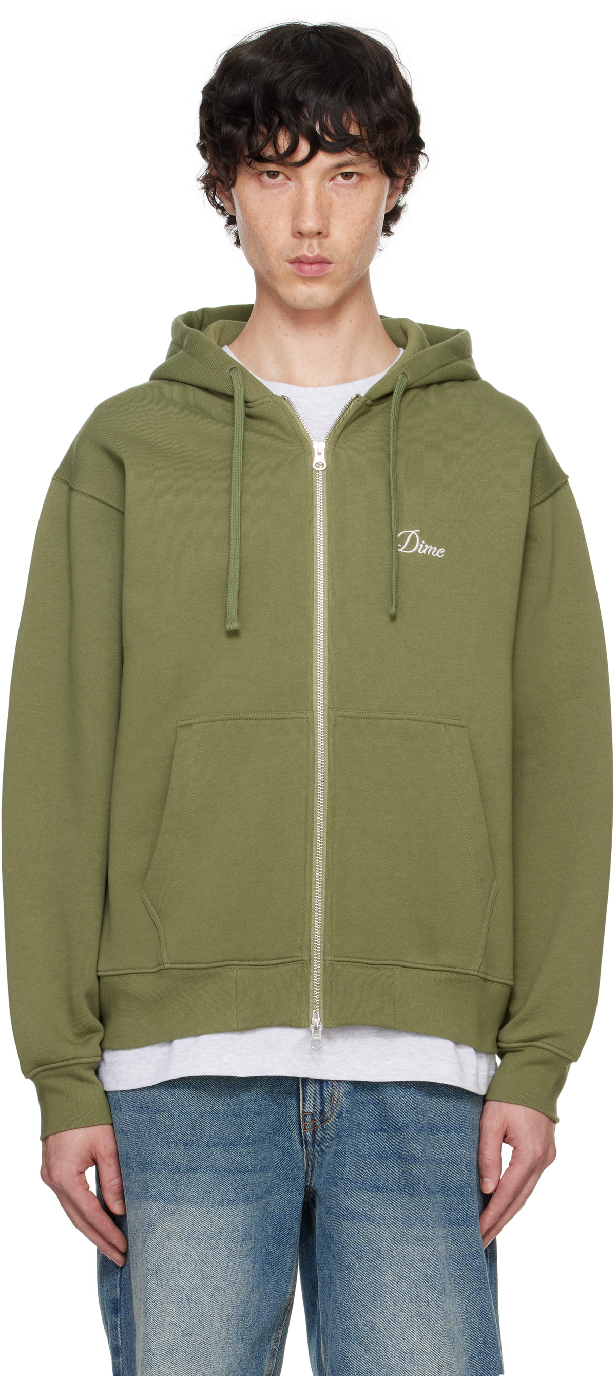 Dime Khaki Cursive Zip Hoodie Dime