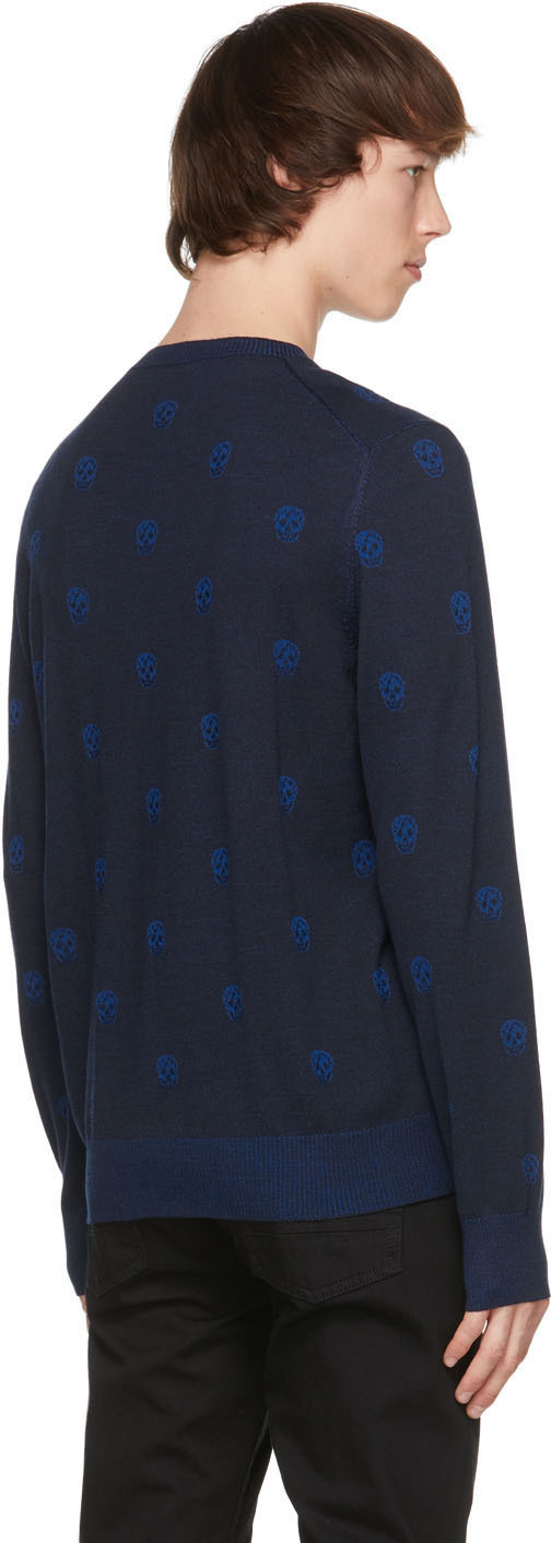Alexander McQueen Navy Wool Skull Sweater Alexander McQueen