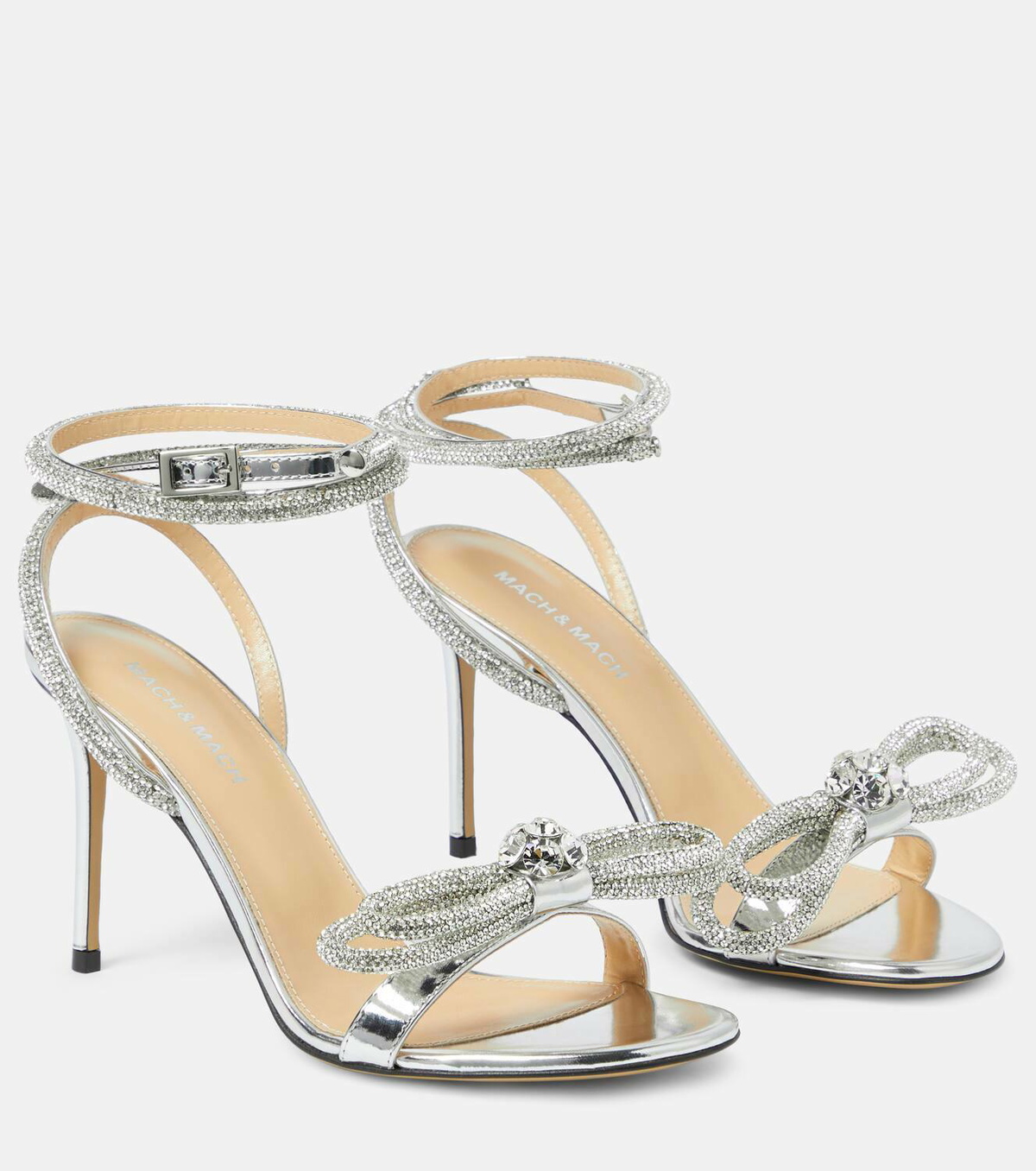 Mach & Mach Double Bow 95 metallic leather sandals MACH & MACH