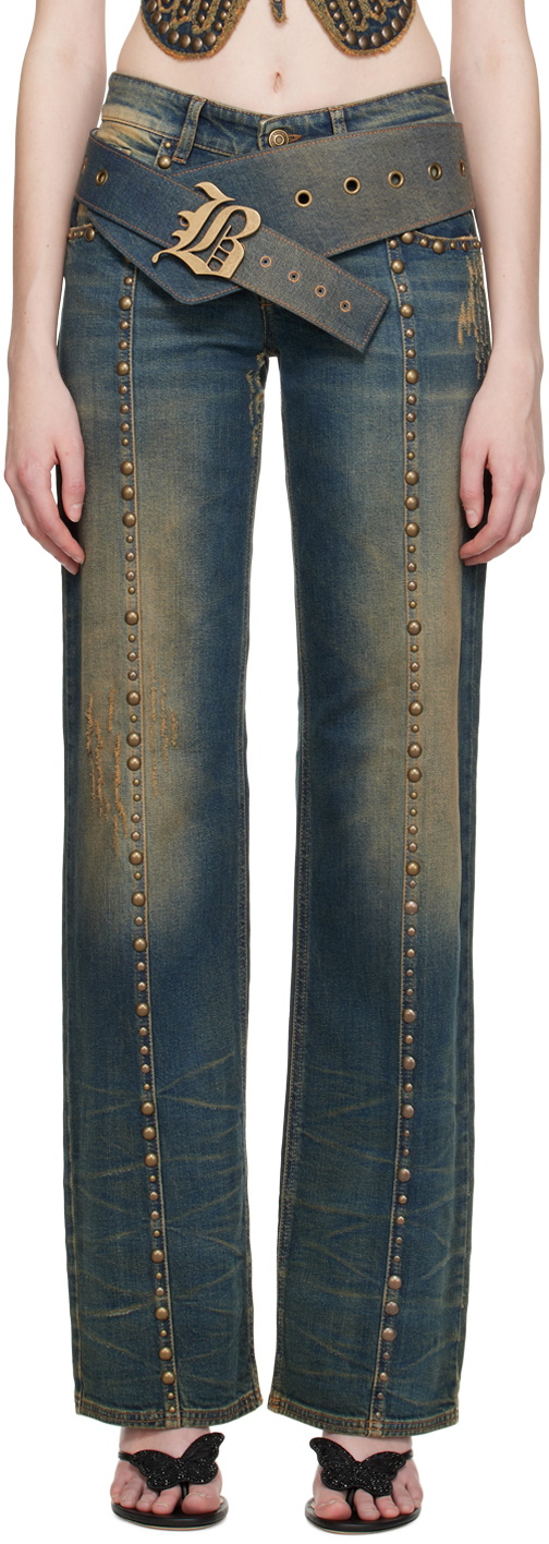 Blumarine Blue & Beige Boyfriend Jeans Blumarine