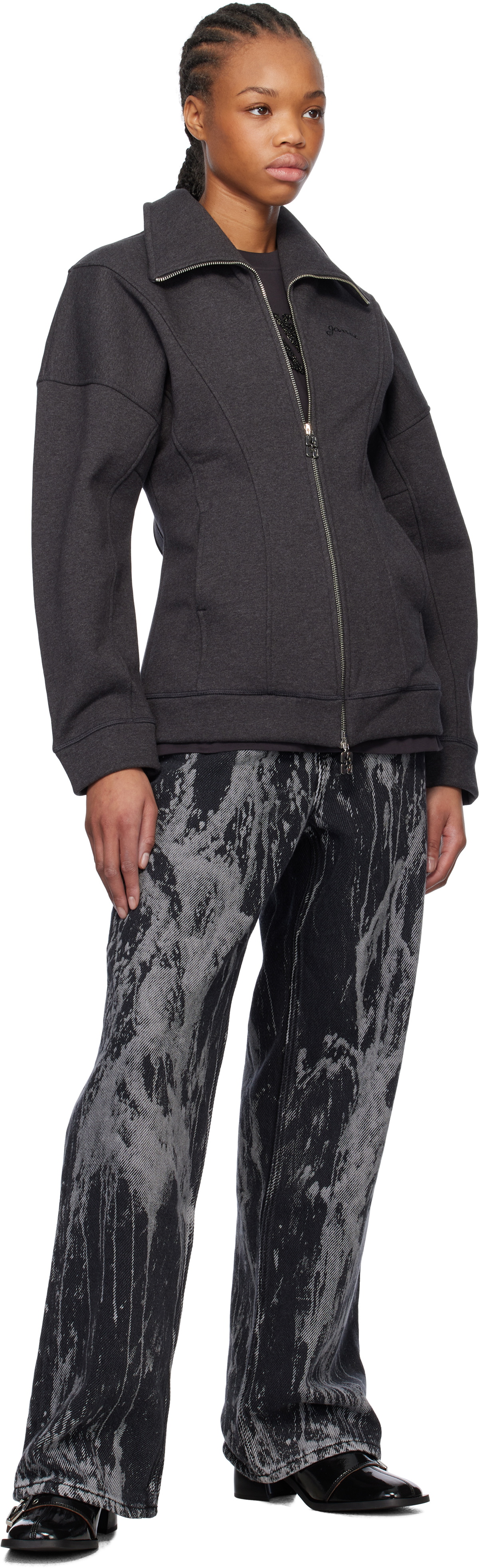 GANNI Gray Heavy Fleece Zip Up Jacket GANNI