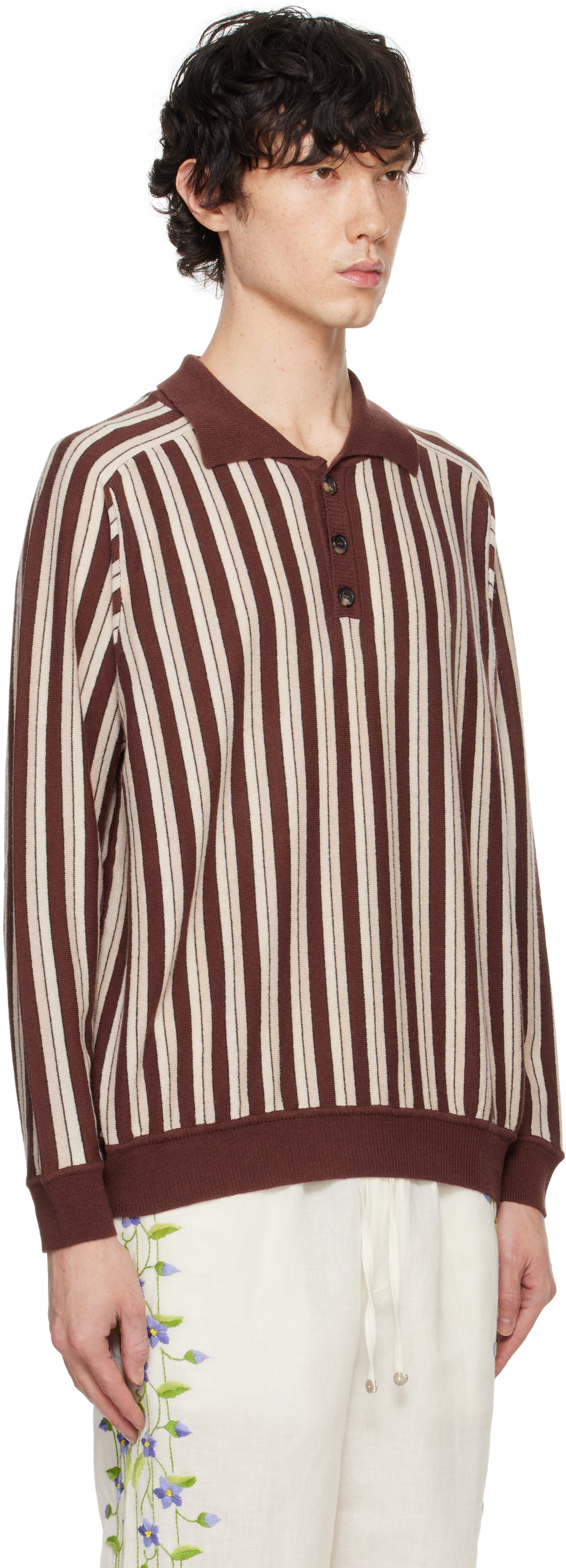 Bode Brown & Off-White Hogan Stripe Polo Bode