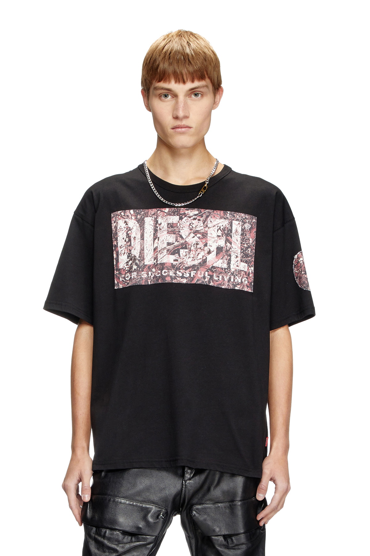 Diesel T-shirt with large gabardine patch logo - T-Shirts Mens in Black ...