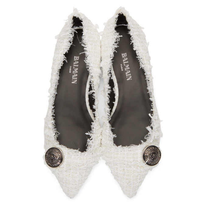 Balmain White Tweed Jolie Ballerina Flats Balmain