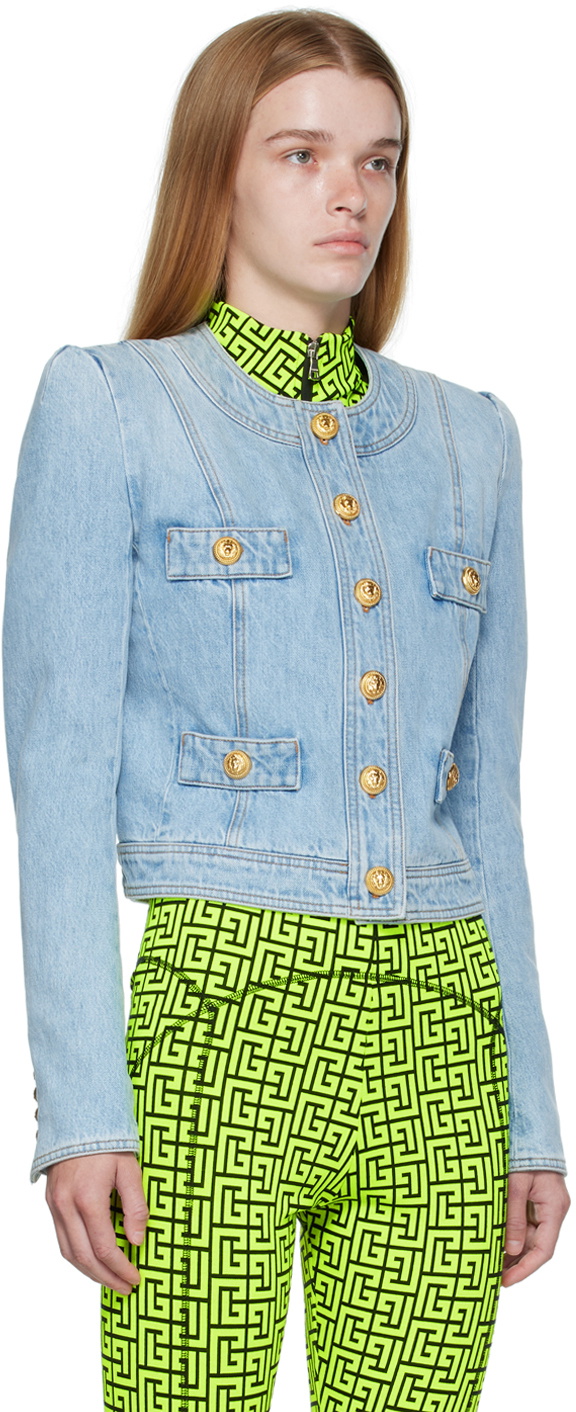 Balmain Blue Cropped Denim Jacket Balmain