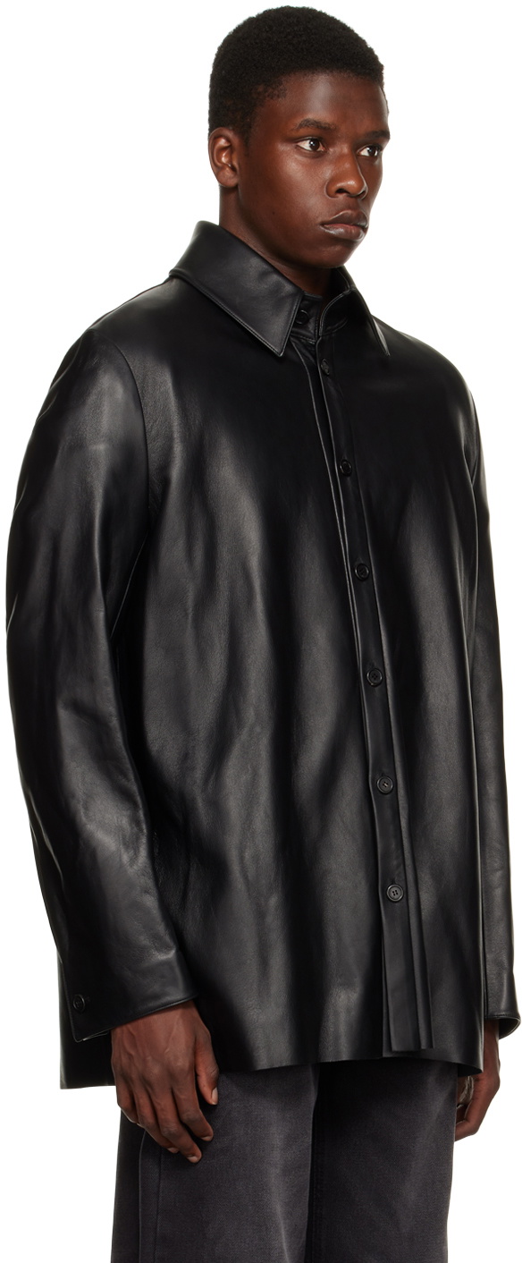 We11done Black Button-Up Leather Jacket We11done