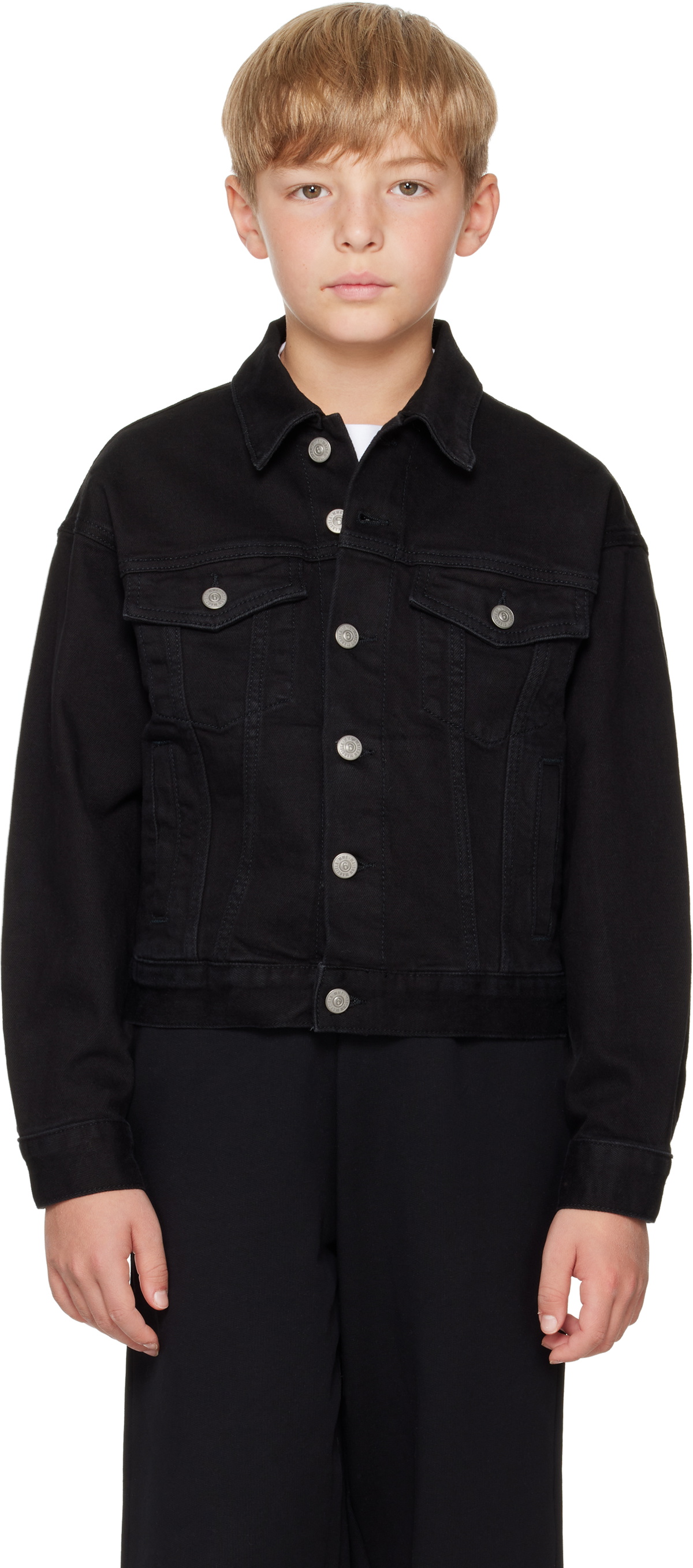 MM6 Maison Margiela Kids Black Embroidered Logo Denim Jacket MM6 Maison ...