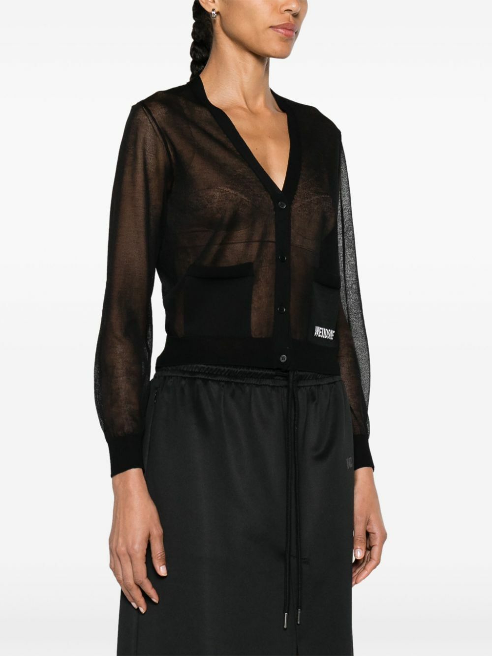 We11done Black Sheer Knitted Cardigan We11done