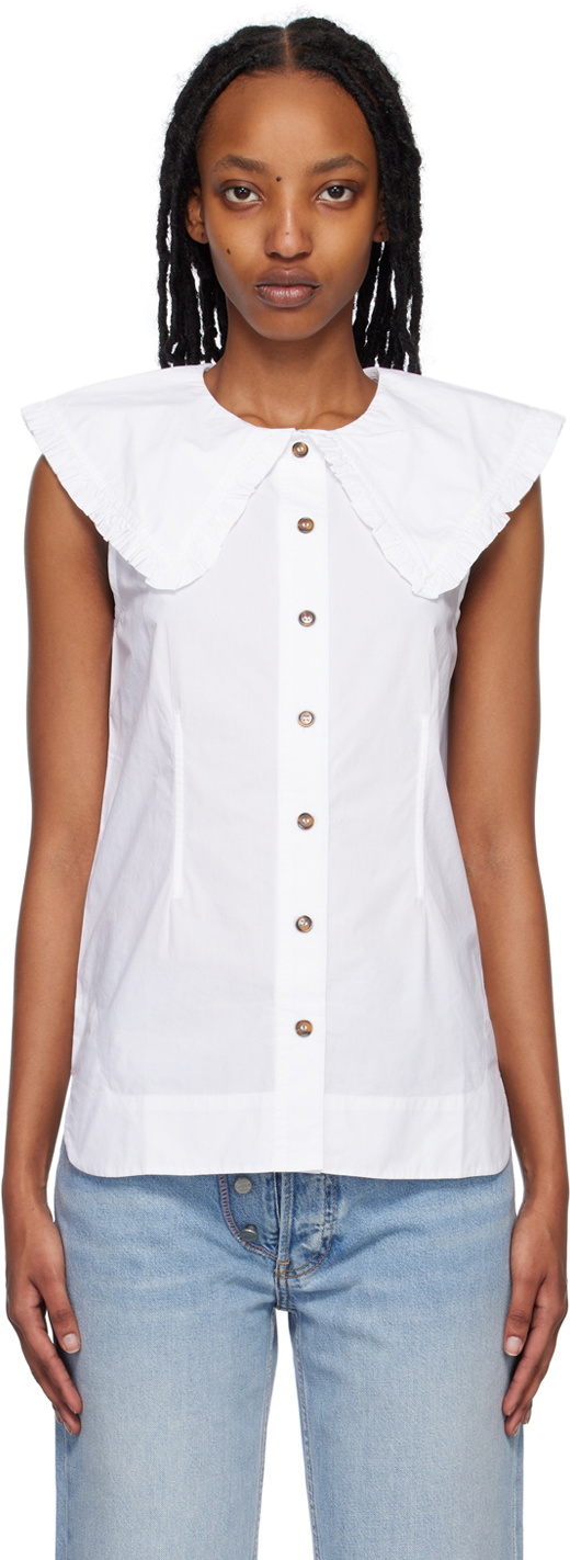 GANNI White Sleeveless Shirt GANNI