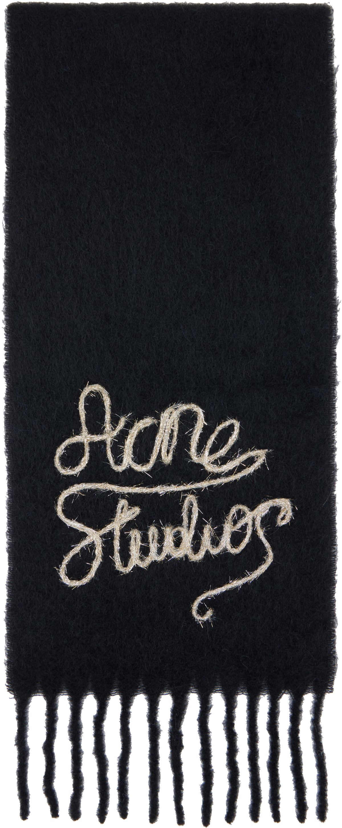 Acne Studios Black Wool Logo Scarf Acne Studios