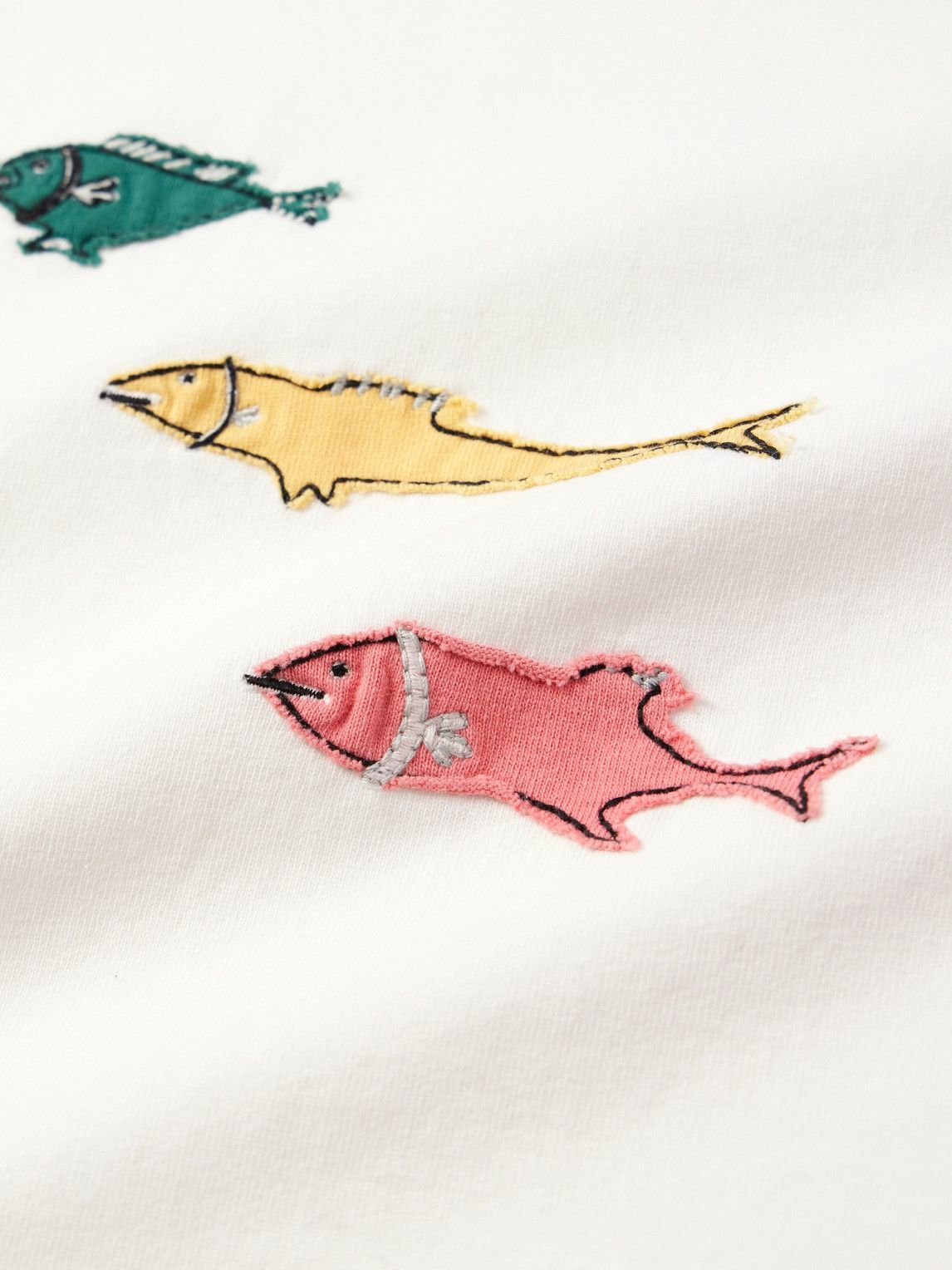 BODE - Logo-Embroidered Appliquéd Cotton-Jersey T-Shirt - Neutrals Bode