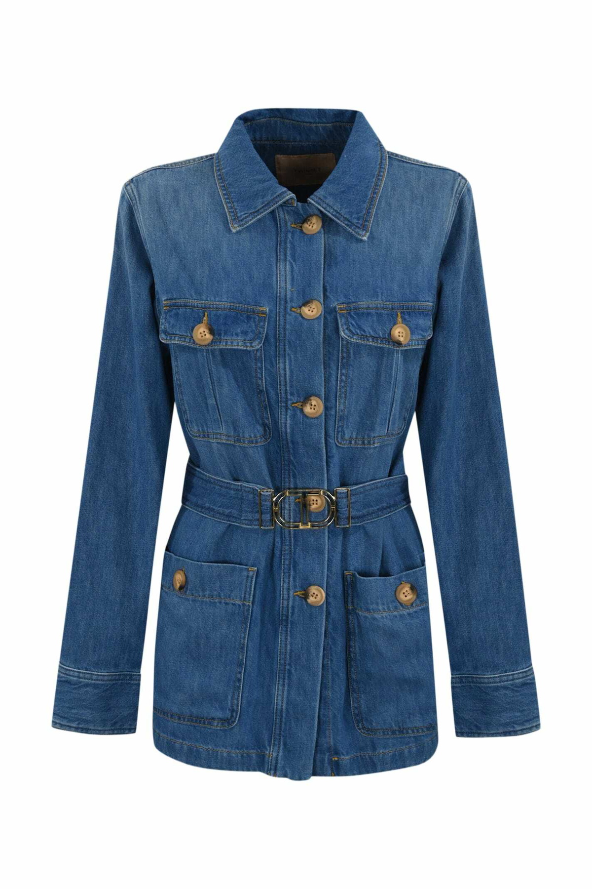 TwinSet Denim Safari Jacket With Oval-t Belt TwinSet