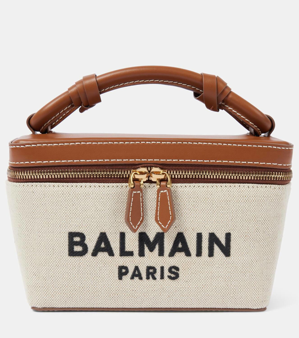 Balmain B-Army leather-trimmed canvas makeup bag Balmain