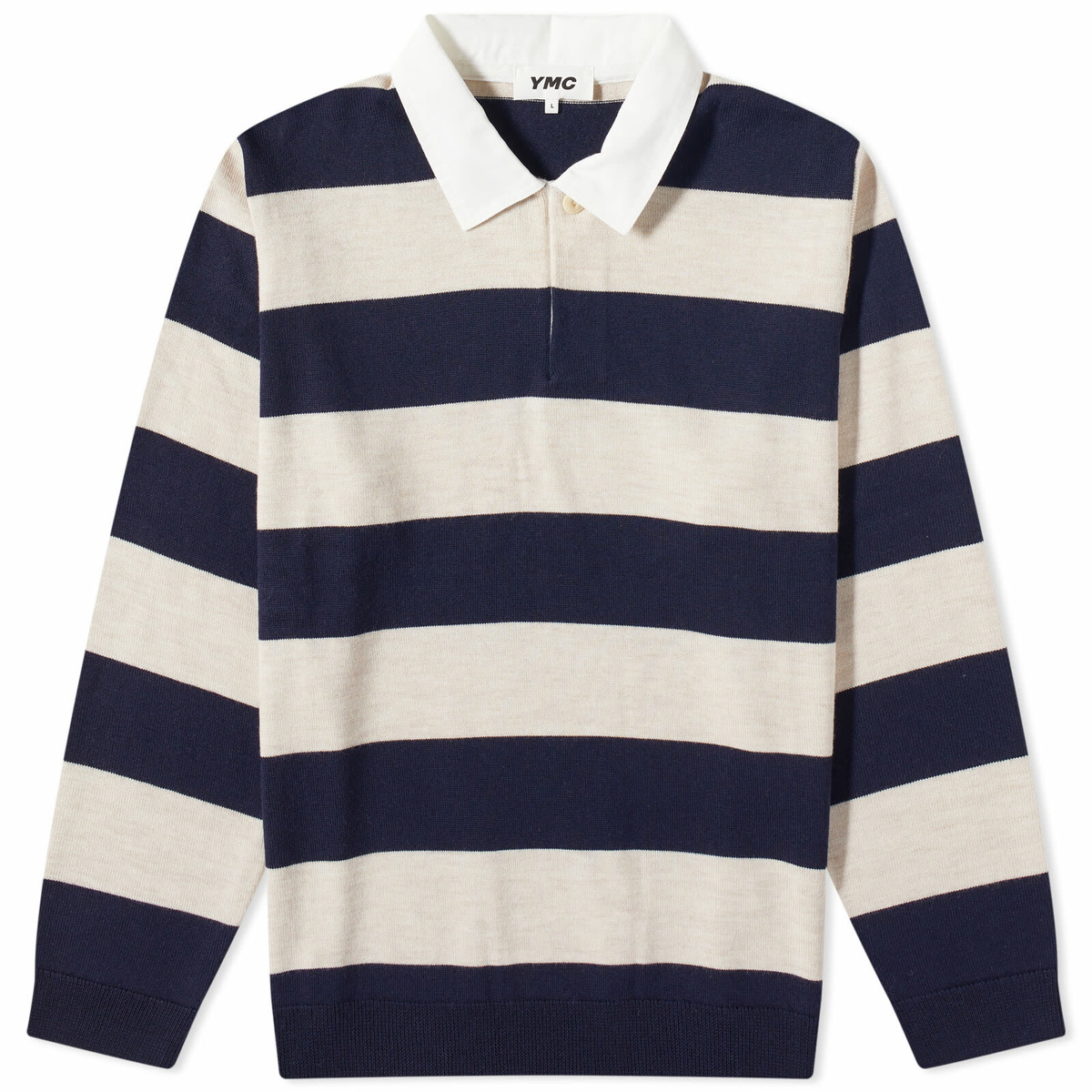 YMC Men's Rugby Shirt in Ecru-Navy YMC
