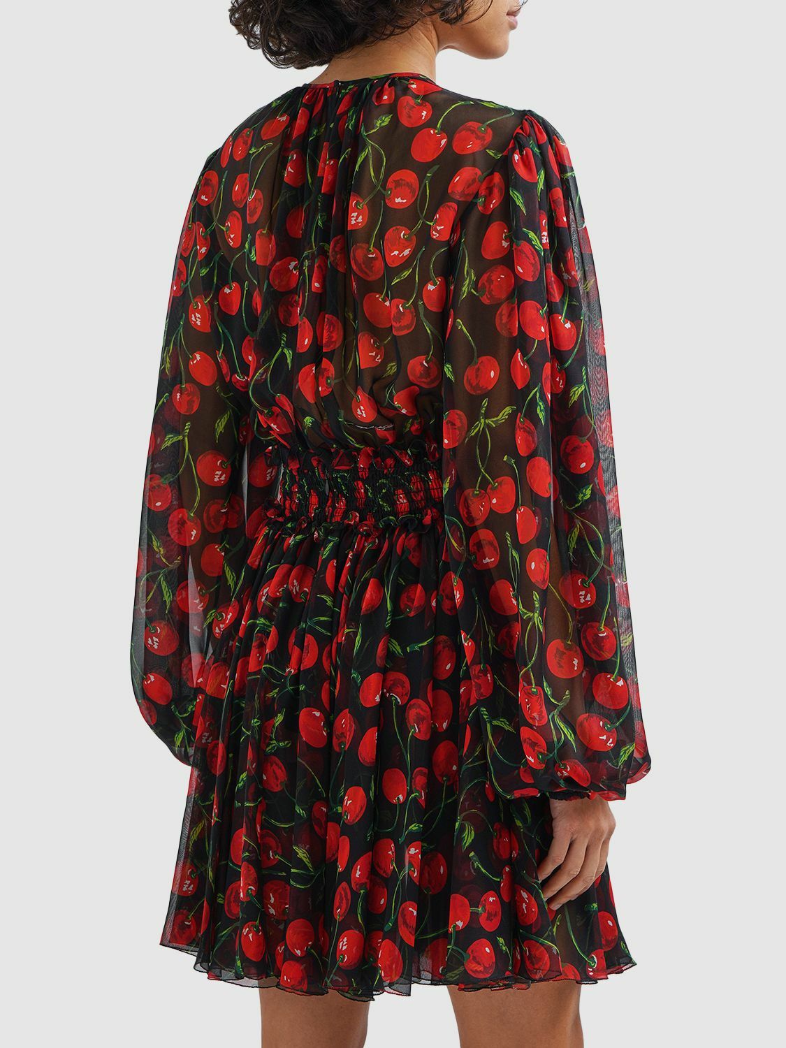 DOLCE & GABBANA - Cherry Print Silk Chiffon Mini Dress Dolce DOLCE & GABBANA - Cherry Print Silk Chiffon Mini Dress Dolce