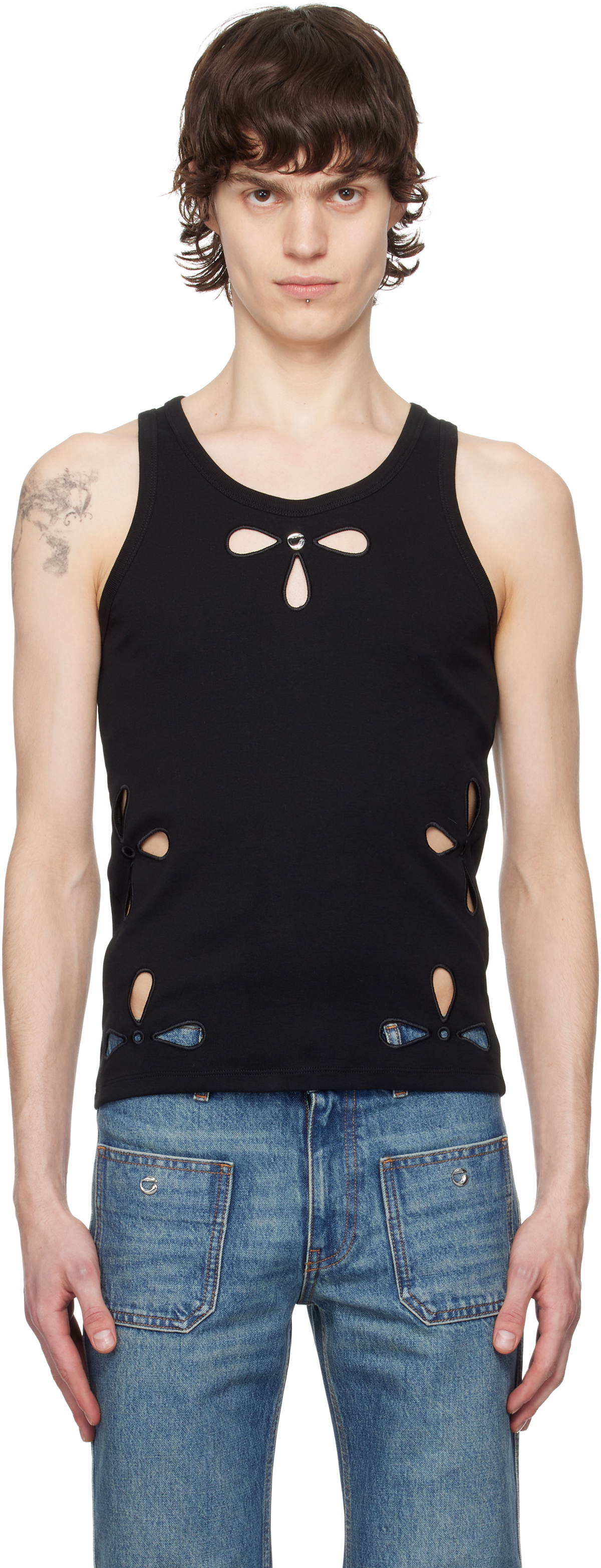 Coperni Black Petal Embroidered Tank Top Coperni