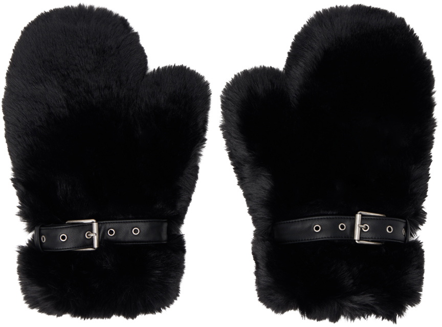 Acne Studios Black Fluffy Buckle Mittens Acne Studios