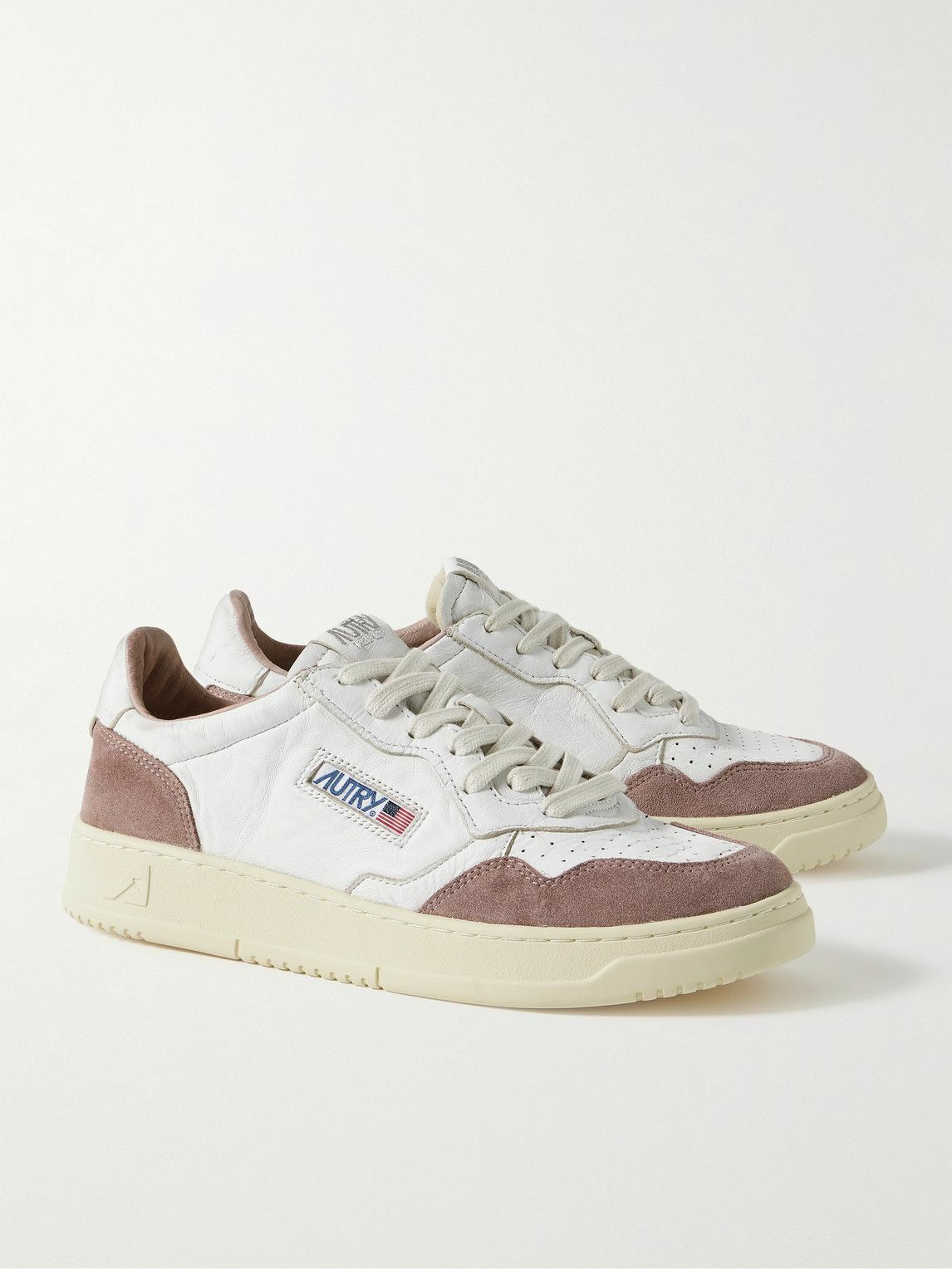 Autry - Medalist Distressed Suede-Trimmed Leather Sneakers - Pink Autry