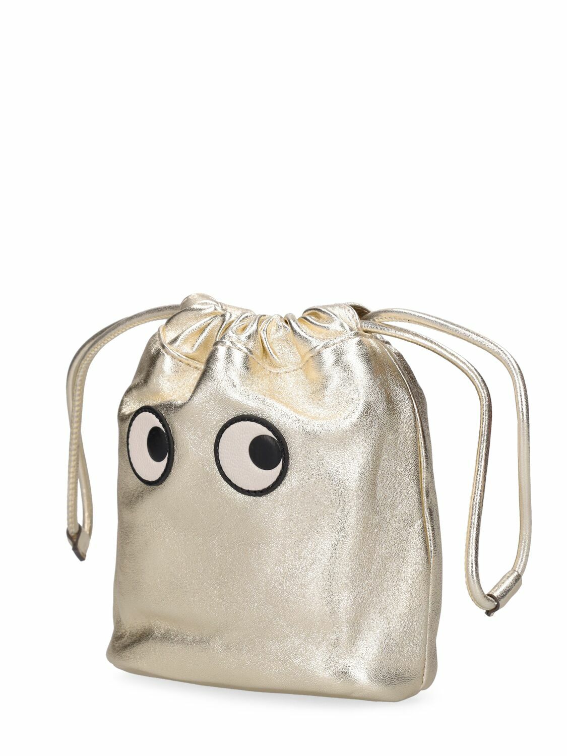 ANYA HINDMARCH - Drawstring Eyes Metallic Leather Pouch Anya Hindmarch