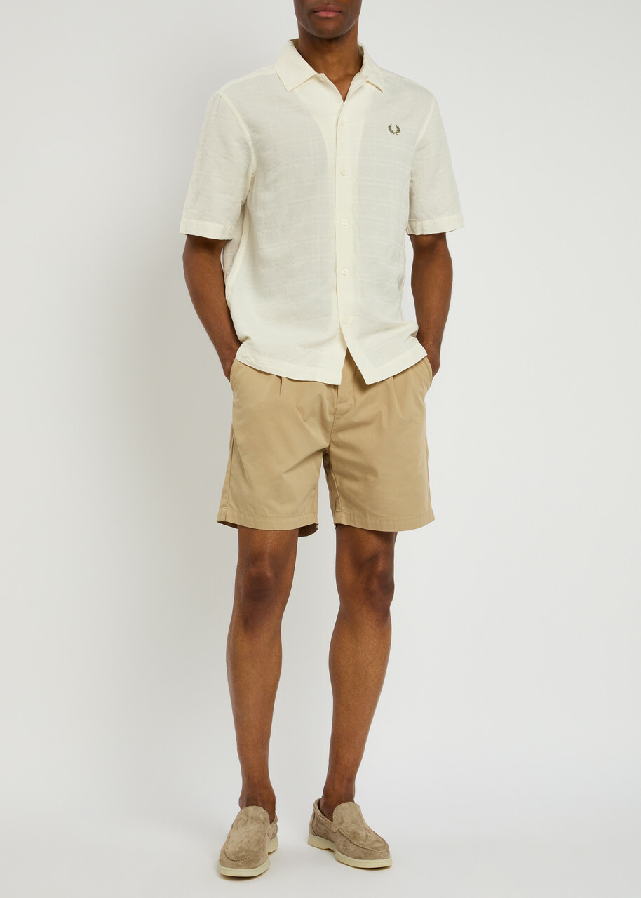 Fred Perry Checked-jacquard Linen-blend Shirt Ecru Fred Perry