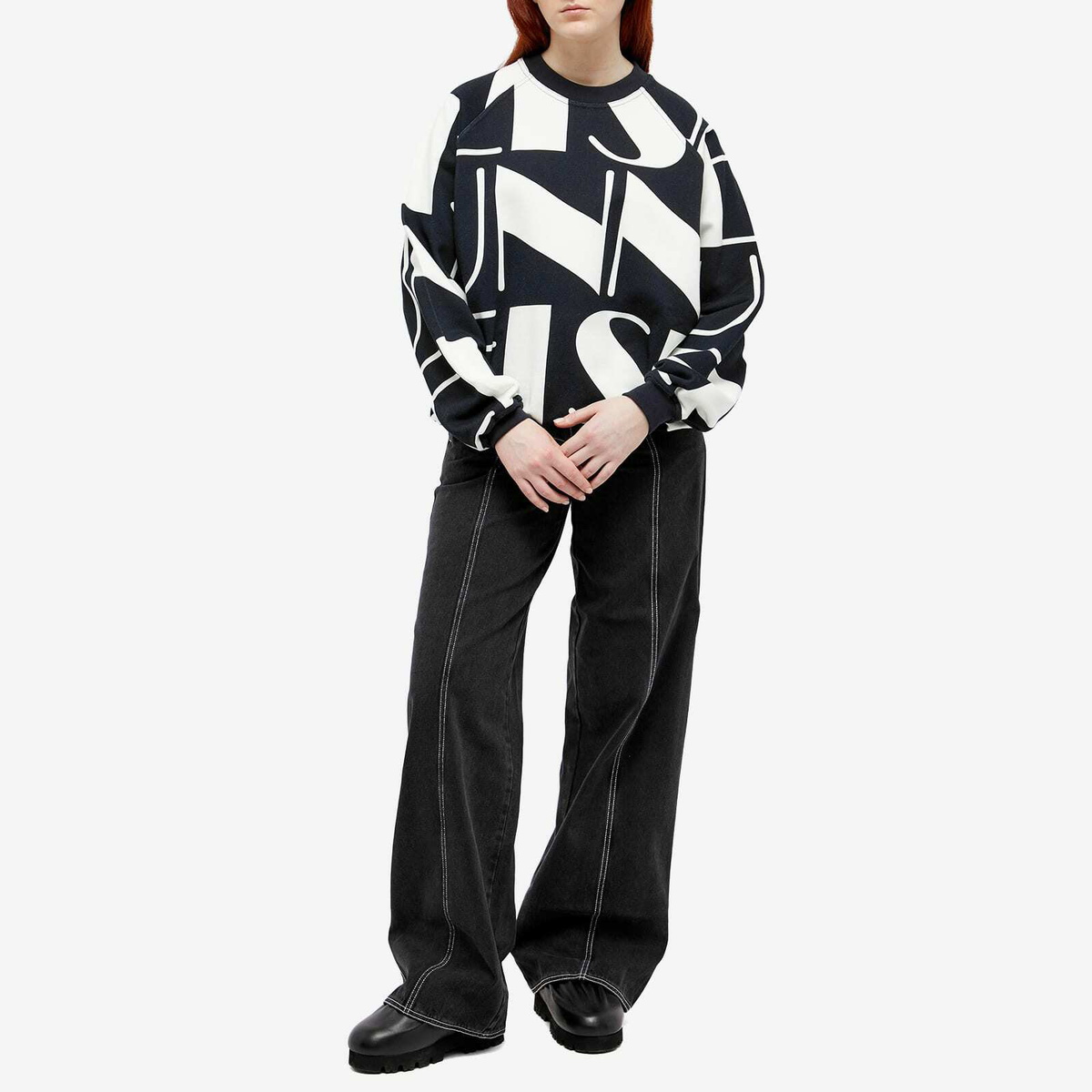 Sunnei Women's Wide Leg Jump Pant in Washed Black Denim Sunnei