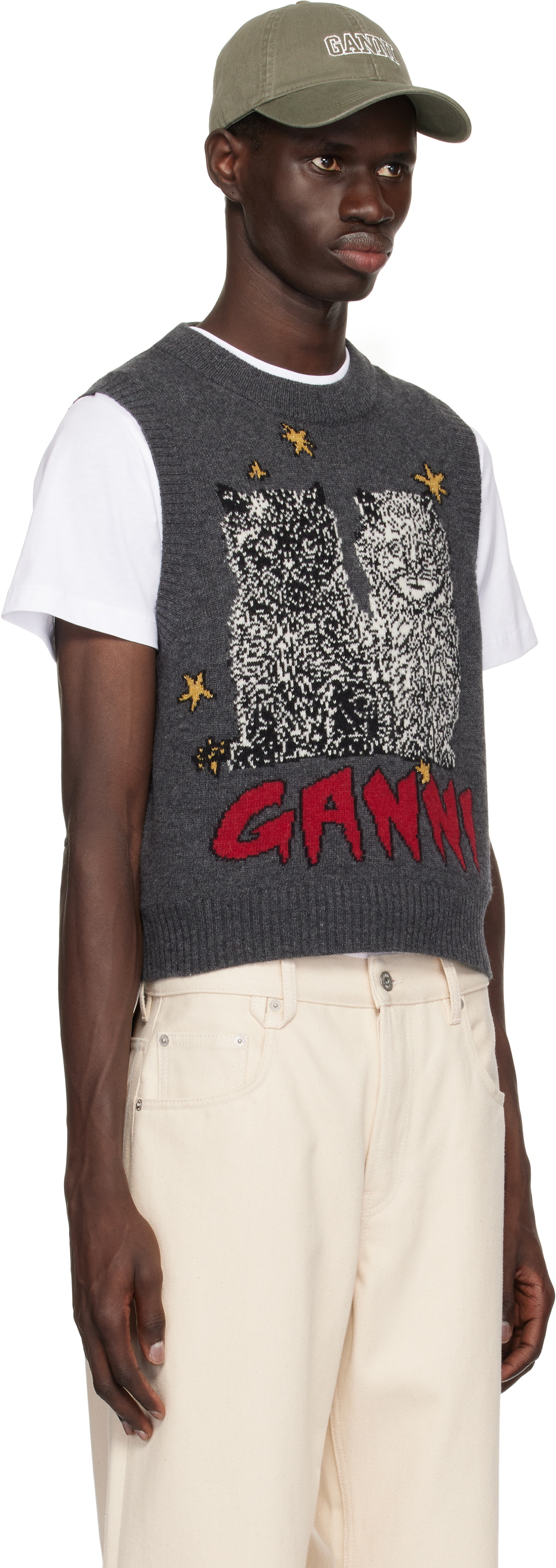 GANNI Gray Graphic Cats Vest GANNI