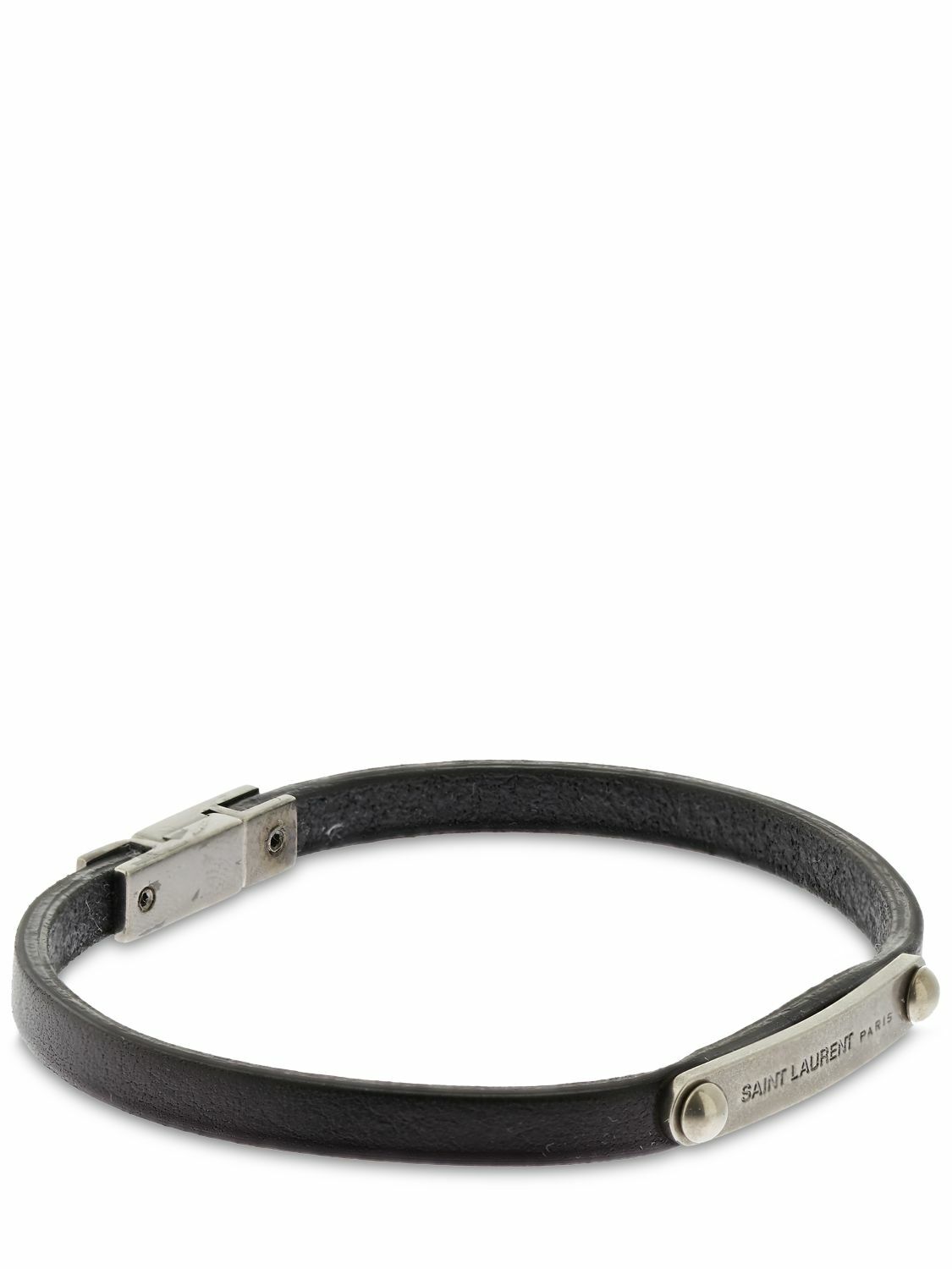 SAINT LAURENT - Ysl Logo Tag Leather Bracelet Saint Laurent