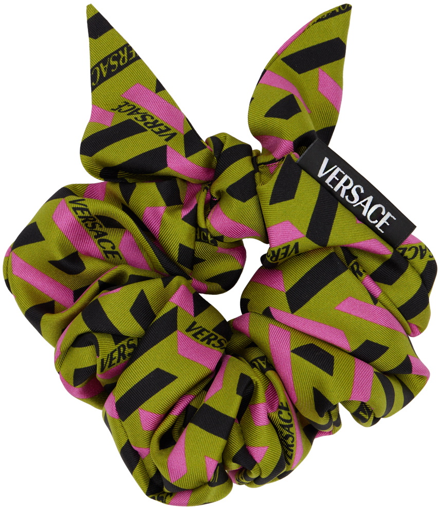 Versace Green 'La Greca' Scrunchie Versace