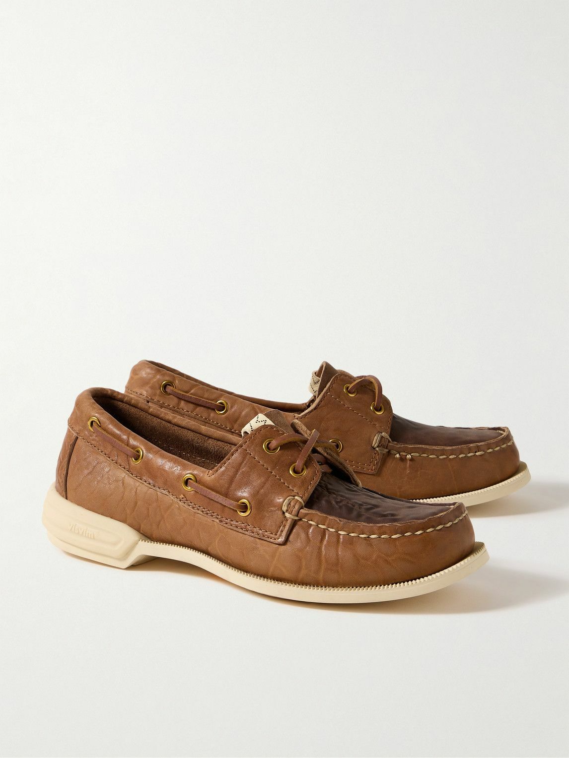 Visvim - Americana II Eye-Folk Textured-Leather Boat Shoes - Brown Visvim