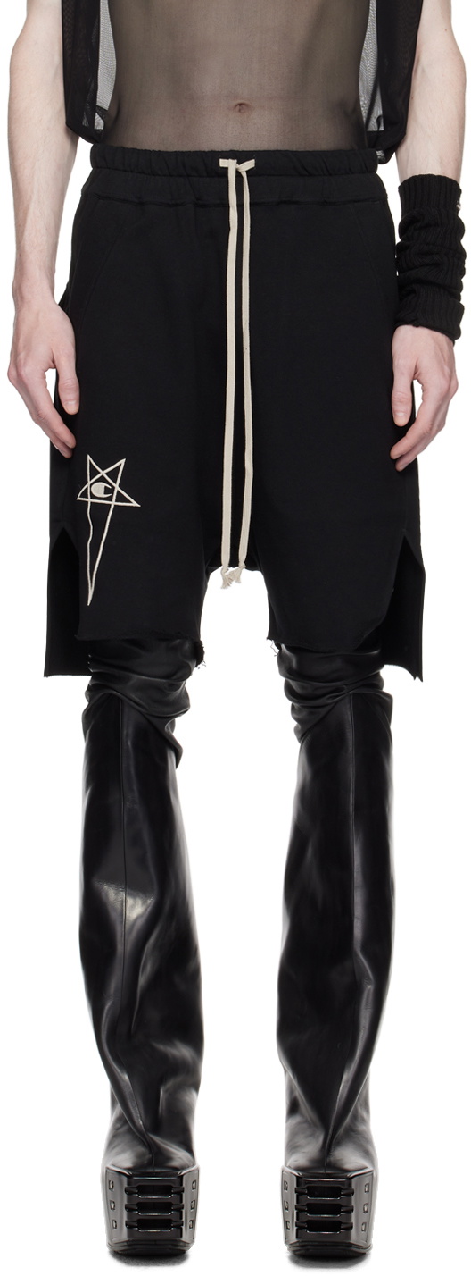 Rick Owens Black Champion Edition Beveled Pods Shorts Rick Owens