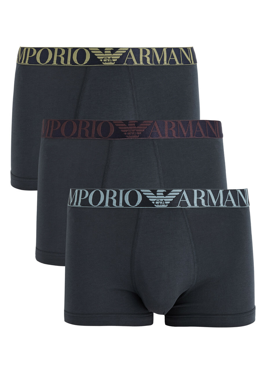 Emporio Armani Logo Stretch-cotton Trunks set of Three Navy Emporio Armani