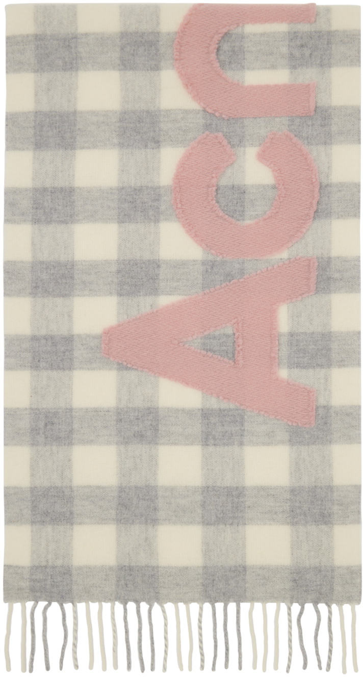 Acne Studios Gray & White Check Logo Scarf Acne Studios