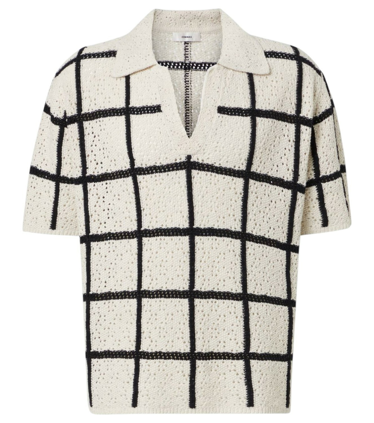 Commas Checked crochet cotton and wool polo shirt Commas
