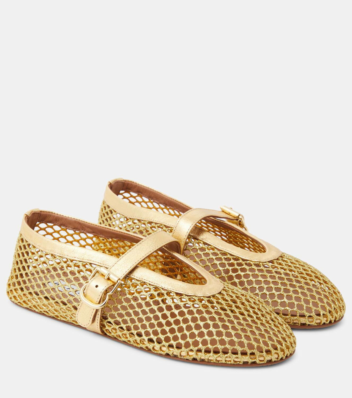 Alaïa Fishnet metallic leather ballet flats ALAÏA