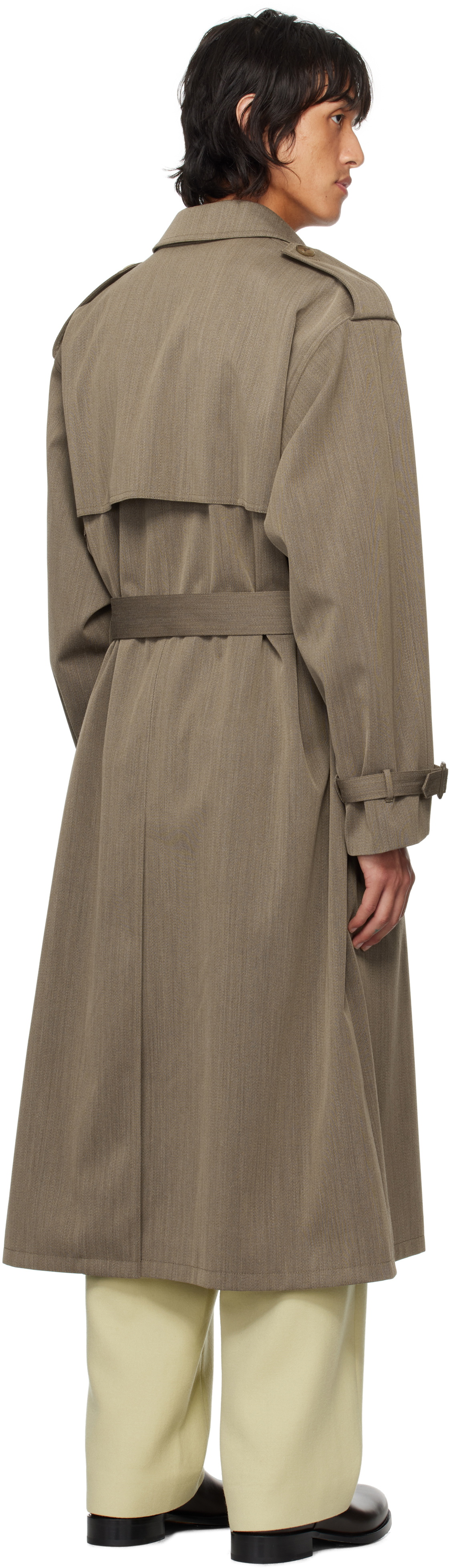 AURALEE Brown Wool Cavalry Twill Laminate Trench Coat Auralee