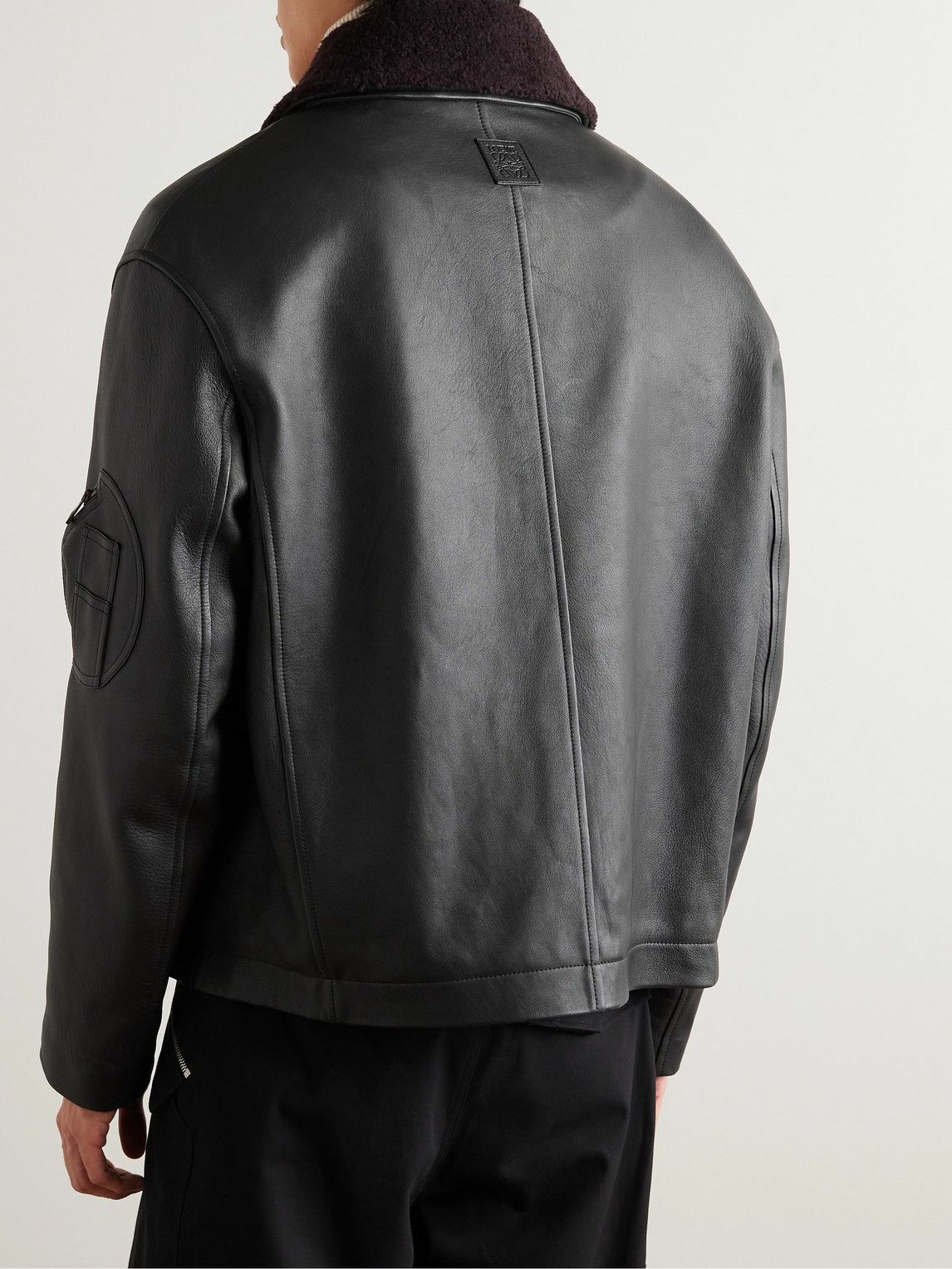 LOEWE - Appliquéd Shearling-Trimmed Leather Jacket - Black Loewe
