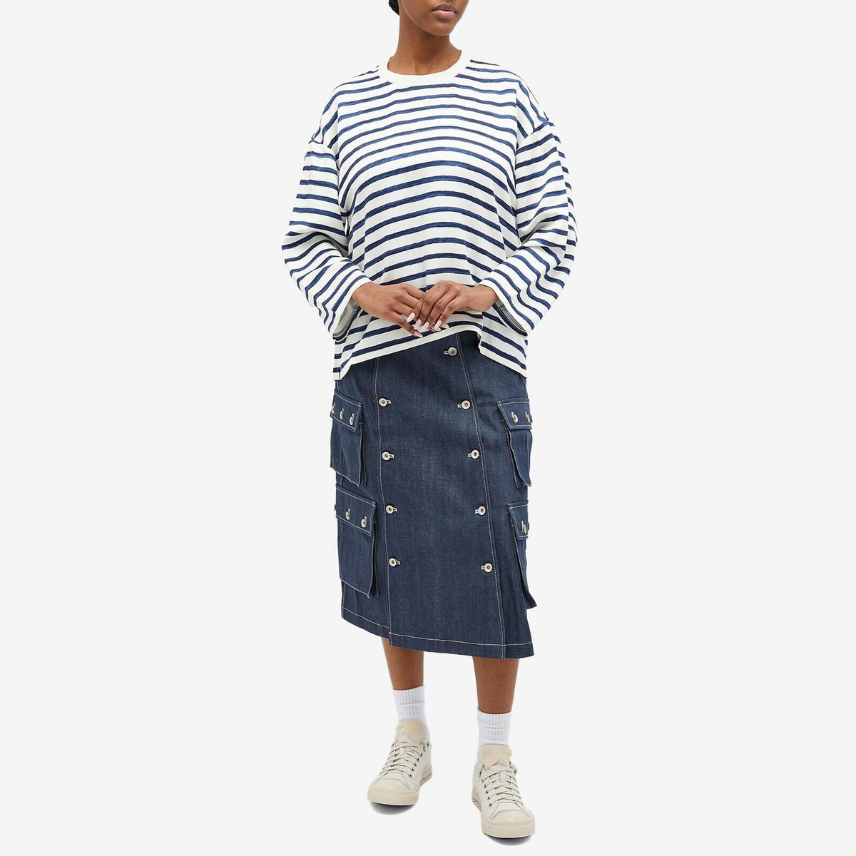 Visvim Women's Border Blouse in Navy Visvim