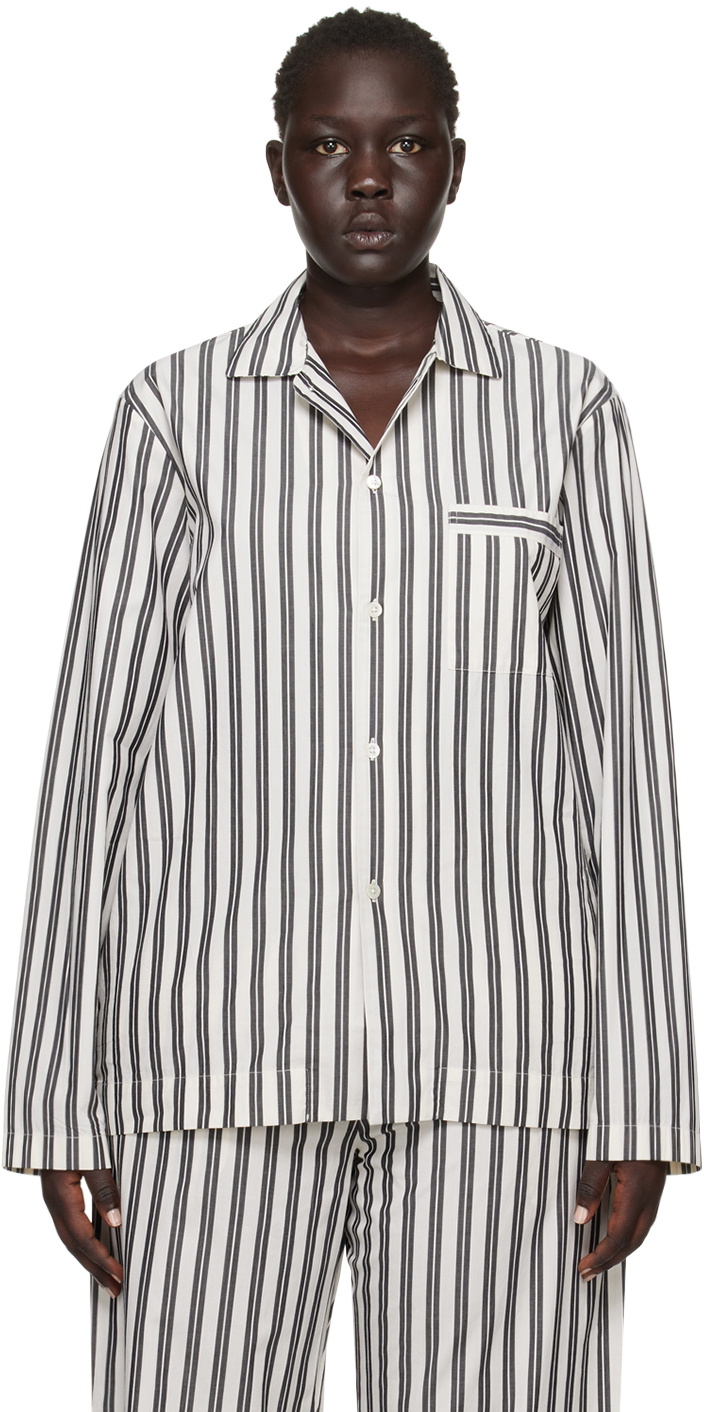 Tekla White & Black Striped Pyjama Shirt Tekla Fabrics