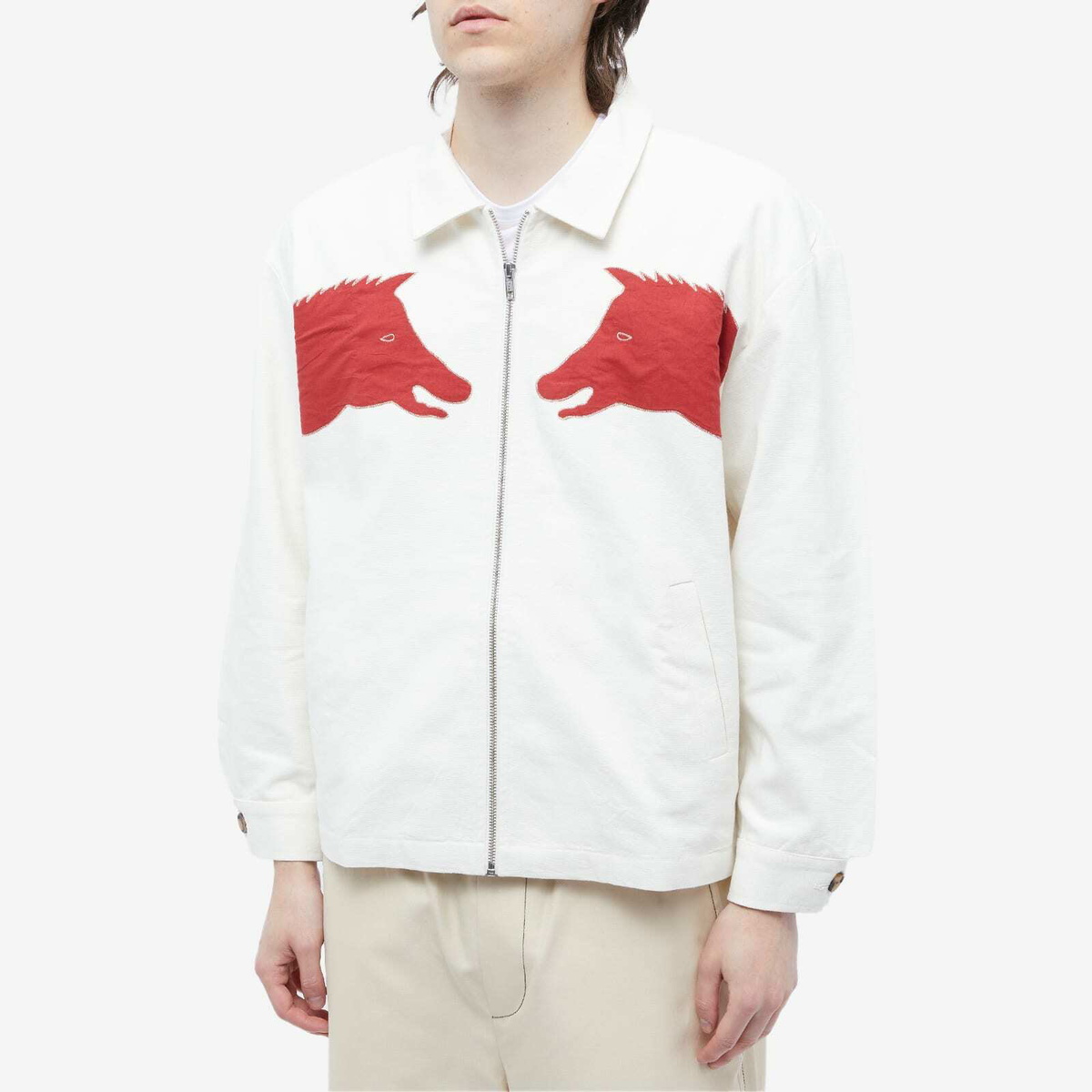 Bode Men's Boar Applique Jacket in Red/White Bode