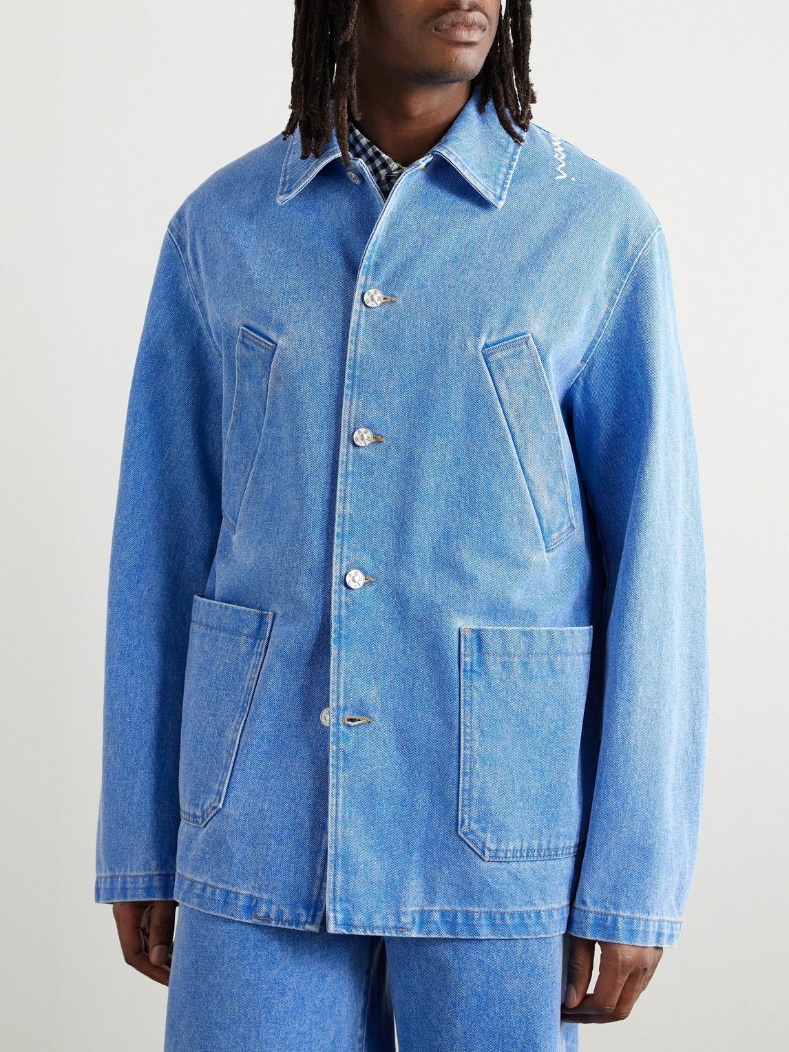 Marni - Logo-Embroidered Bleached Denim Jacket - Blue Marni