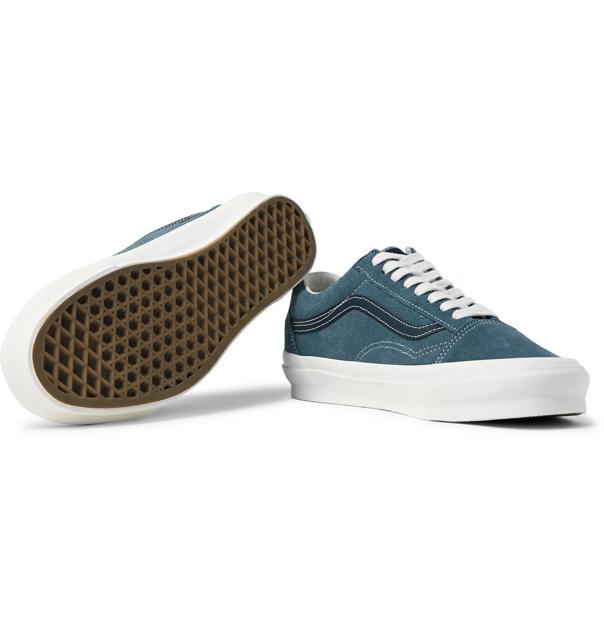 Vans - OG Old Skool LX Leather-Trimmed Suede Sneakers - Blue Vans