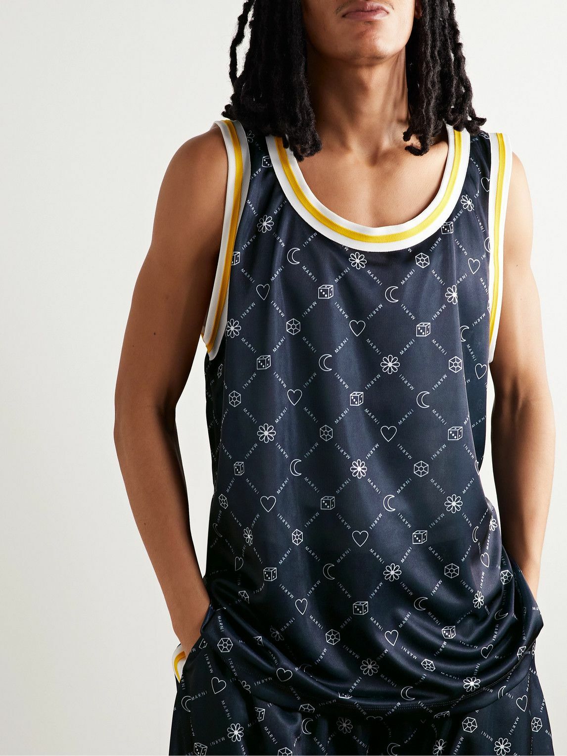 Marni - Oversized Logo-Print Jersey Tank Top - Blue Marni