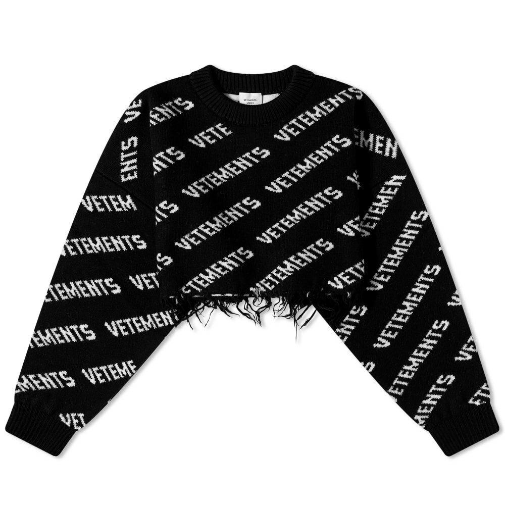 Vetements Women's Monogram Cropped Knitted Sweater in Black/White Vetements