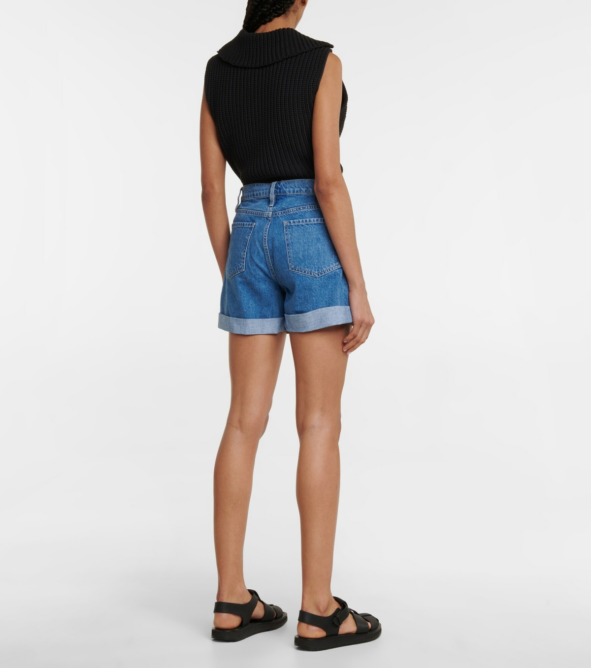 Frame - High-rise cuffed denim shorts Frame Denim