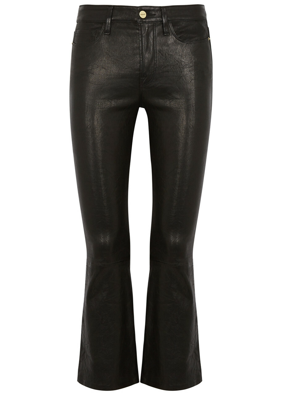 Frame Le Crop Mini Boot Leather Jeans Black Frame Denim